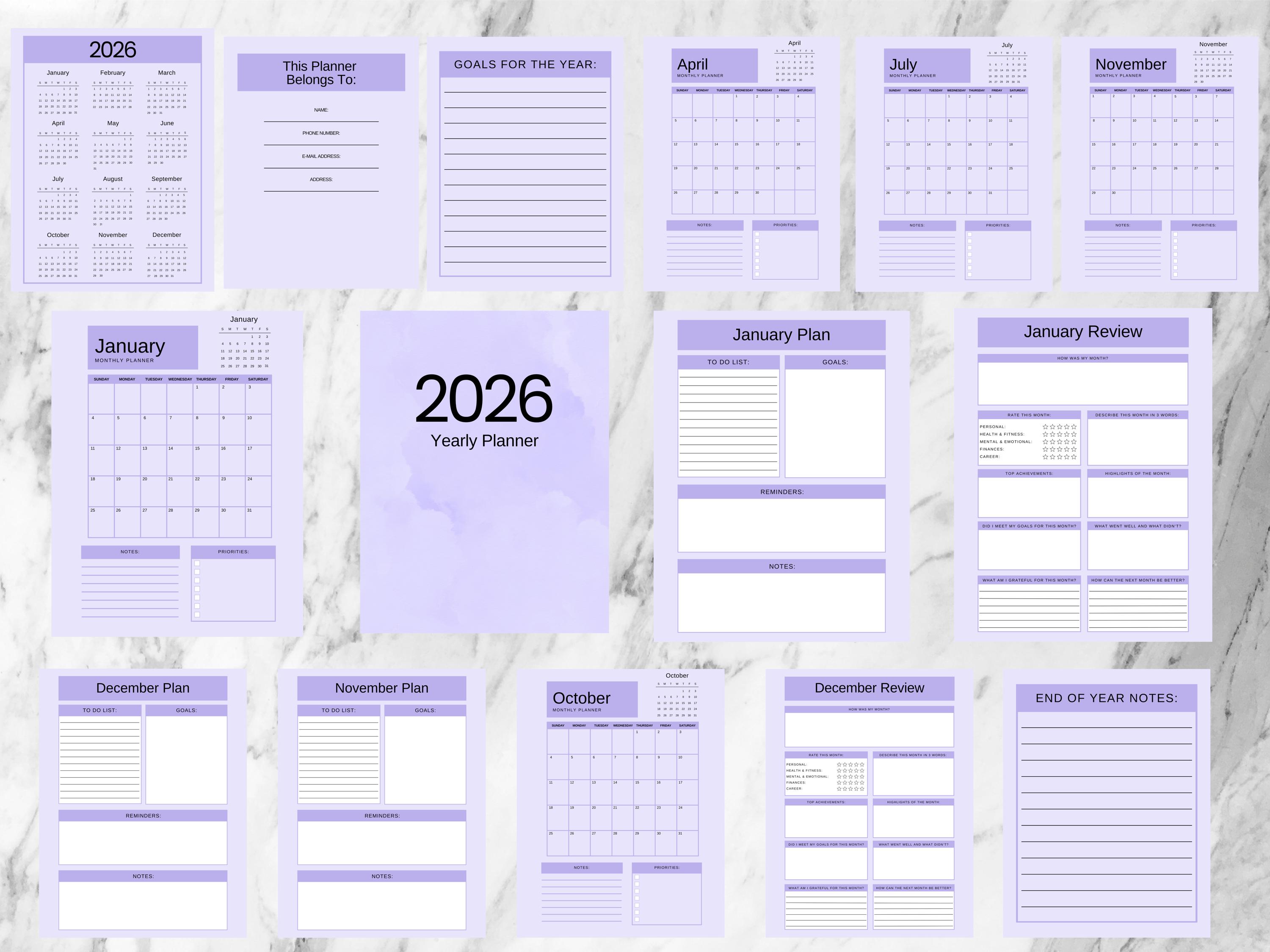 2026 Planner Page Bundle, Productivity Planner Template Editable in ...