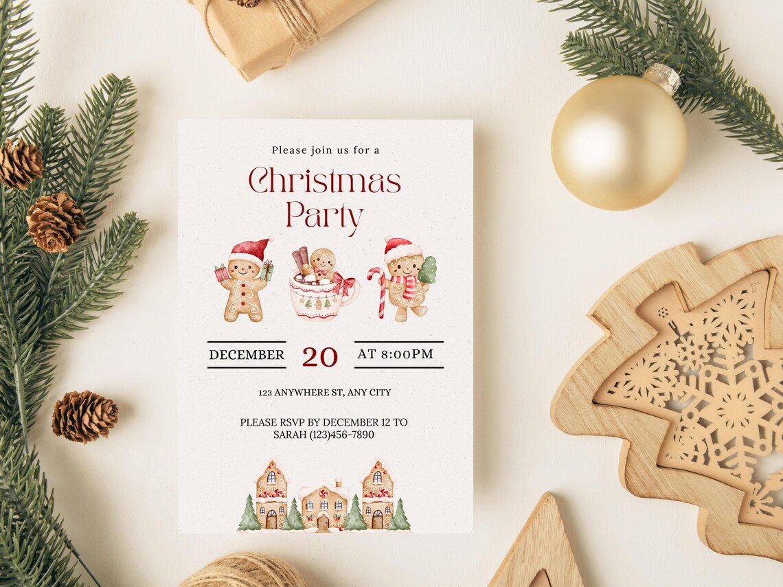 Gingerbread Christmas Party Invitation Friendsmas Dinner Invite Potluck ...
