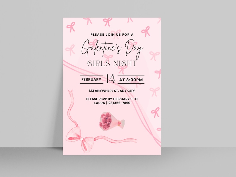 Galentine’s Day Invitation Editable Canva, Valentine’s Day Girls Night ...