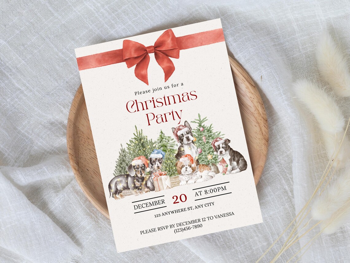 Festive Dog Christmas Party Invitation | Editable Friendsmas Dinner ...