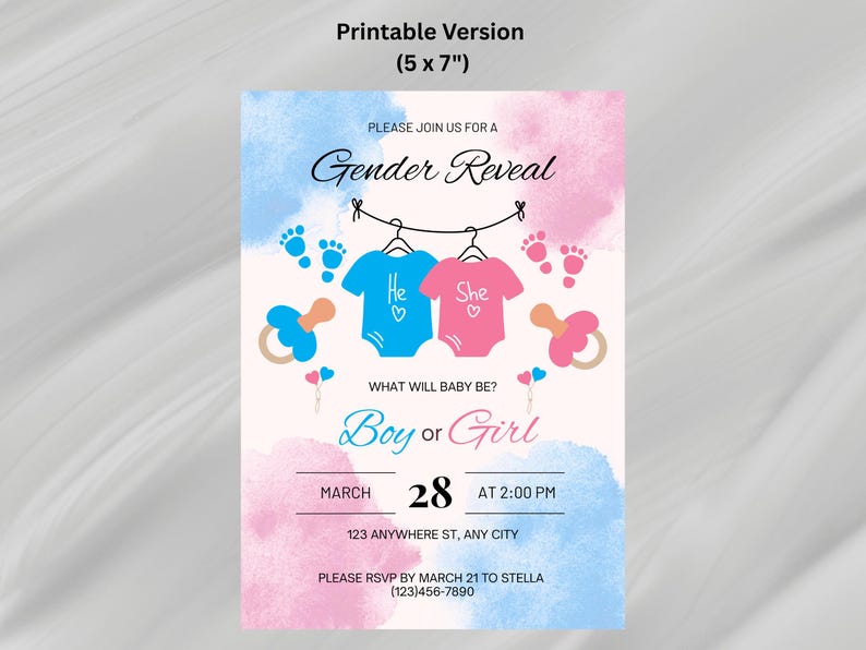 Boy or Girl Gender Reveal Digital Invitation Template Editable With ...