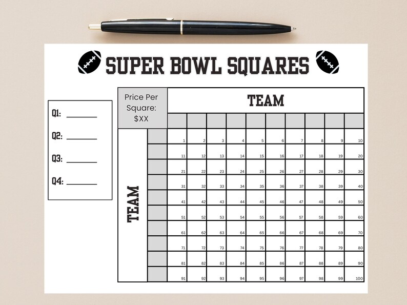 Super Bowl Squares Game | Super Bowl Game | Football Game Printable ...