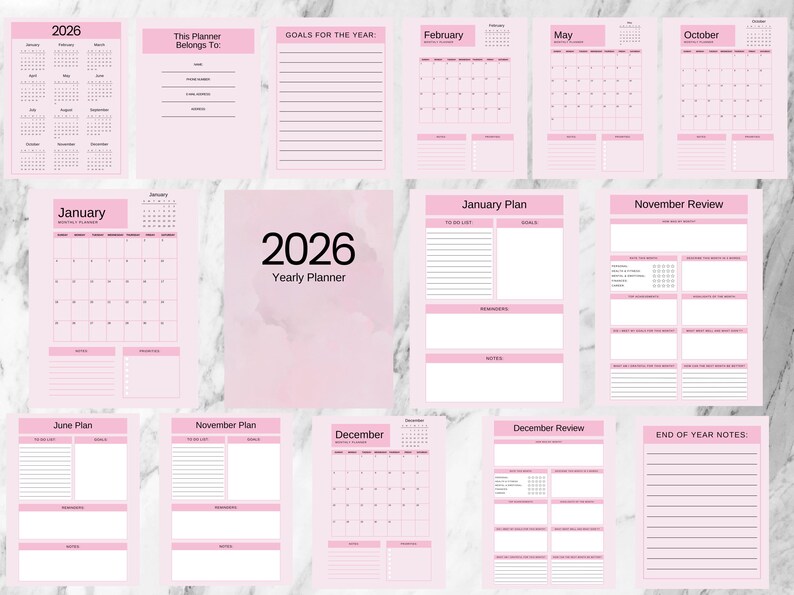 2026 Planner Page Bundle, Productivity Planner Template Editable in ...