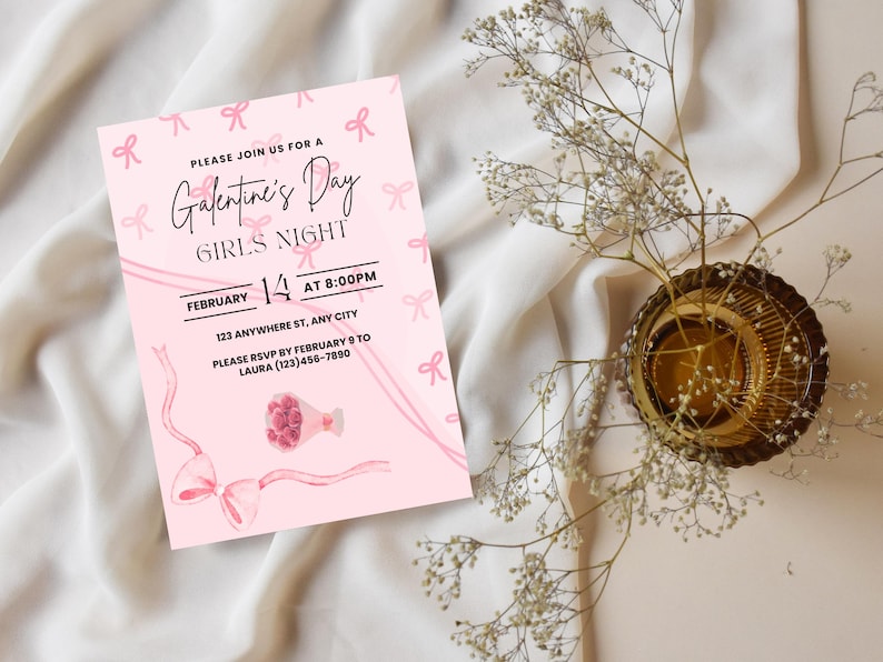 Galentine’s Day Invitation Editable Canva, Valentine’s Day Girls Night ...