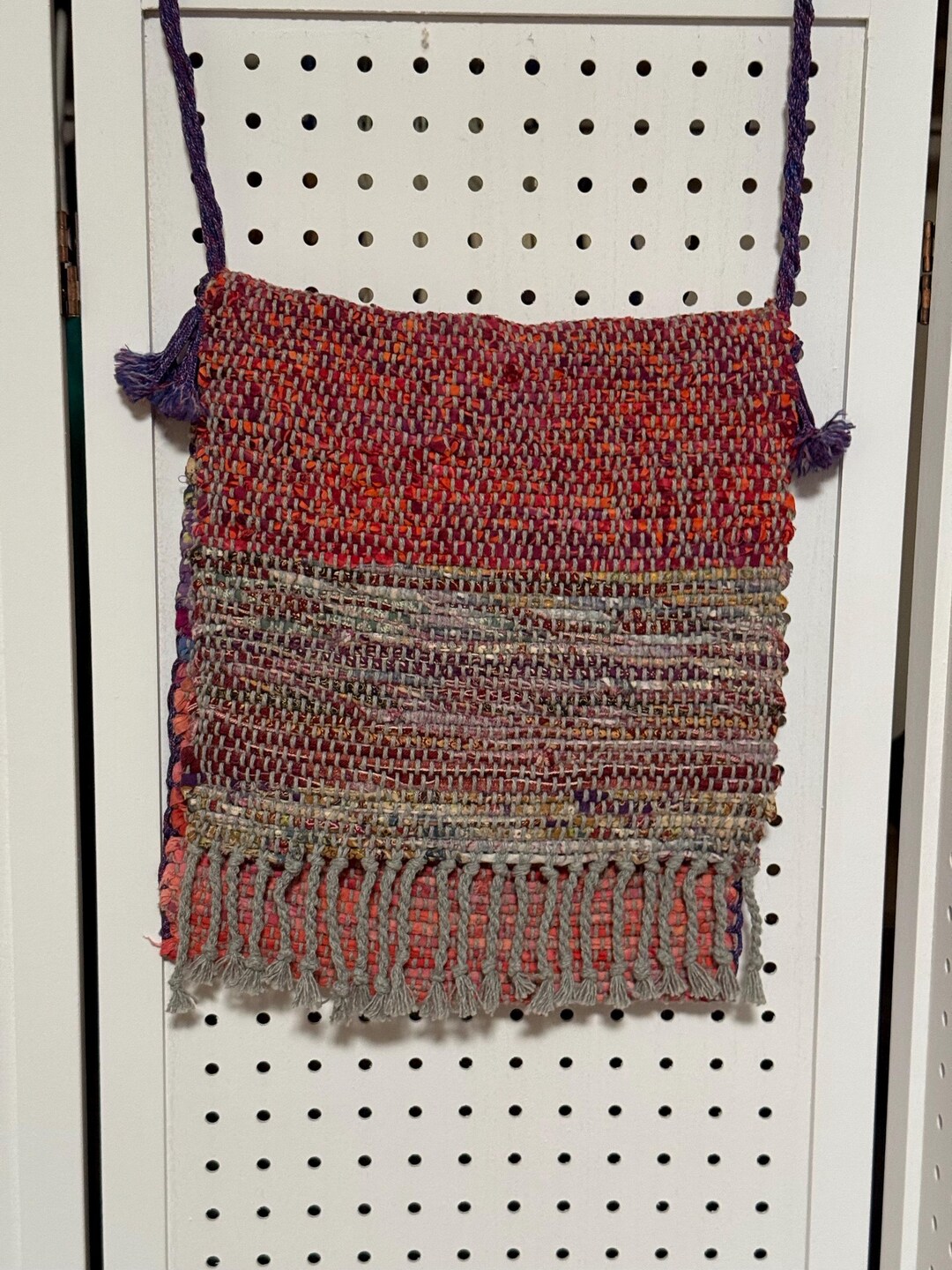 Handwoven Cotton Acrylic Yarn Bag: Red, Purple, Gray - Etsy