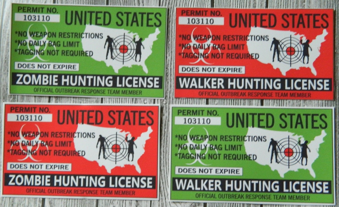 Zombie Hunting License Permit Car Decal Sticker Walker Hunter USA Vinyl ...