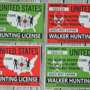 Zombie Hunting License Permit Car Decal Sticker Walker Hunter USA Vinyl ...