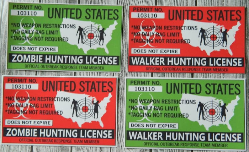 Zombie Hunting License Permit Car Decal Sticker Walker Hunter - Etsy