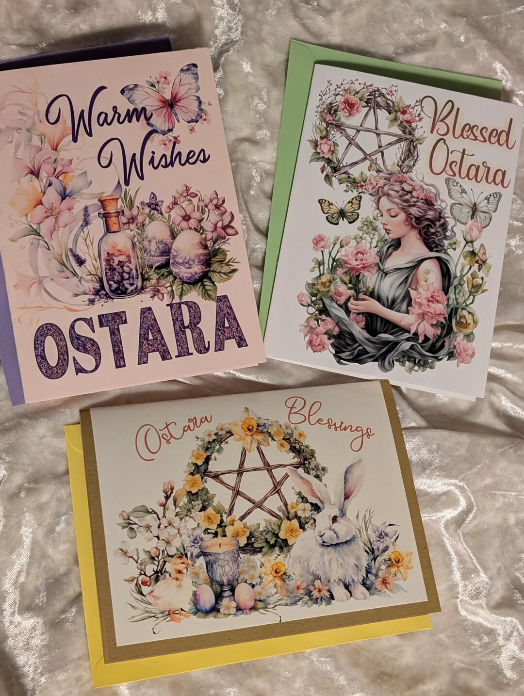 Ostara Holiday Greeting Cards Spring Equinox Bunnies Flowers Pentacles ...