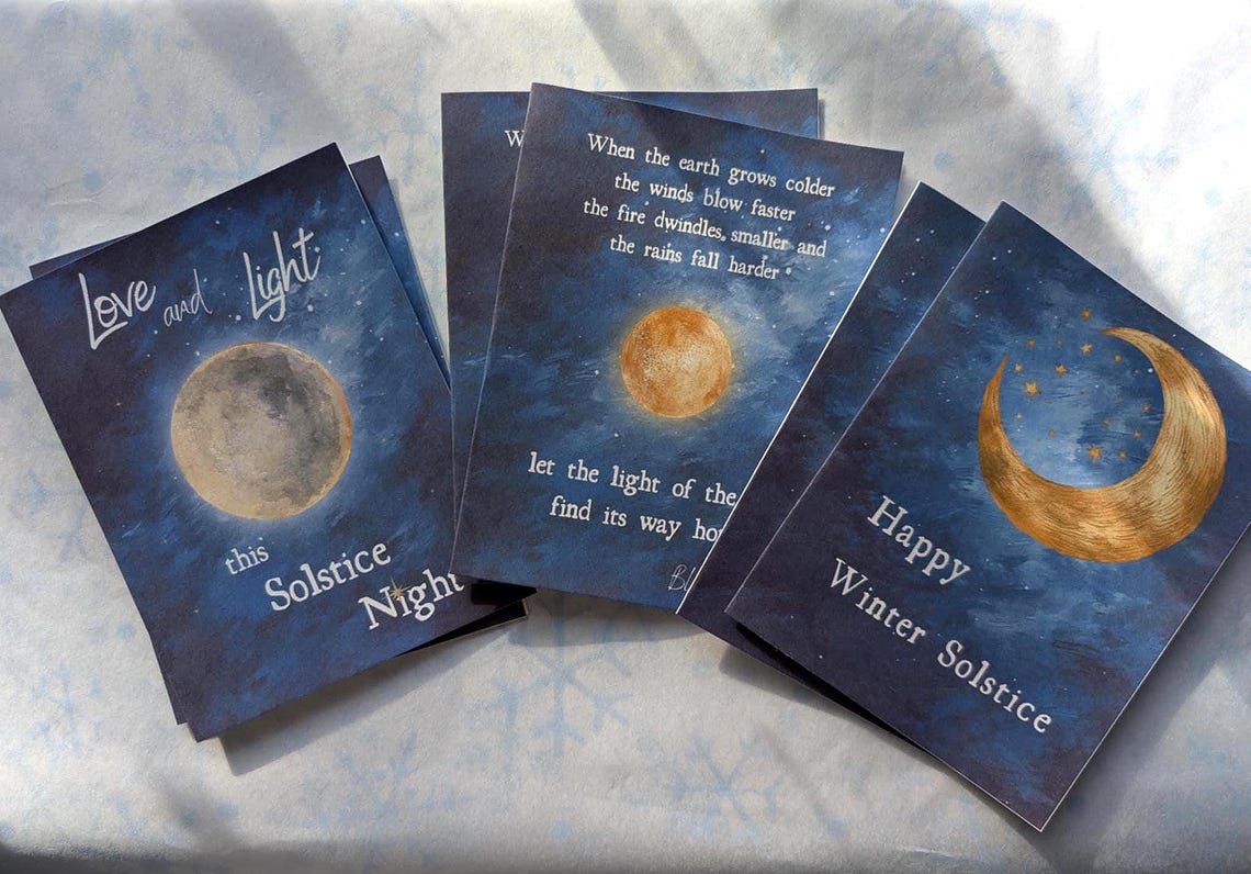 Winter Solstice Holiday Greeting Cards Notecards Blank Inside Set of 6 ...