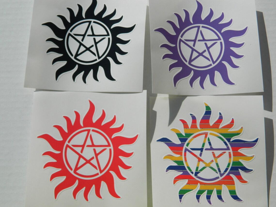 Pentacle Flames Large Vinyl Decal Pentagram Set/4 Red Black Purple ...