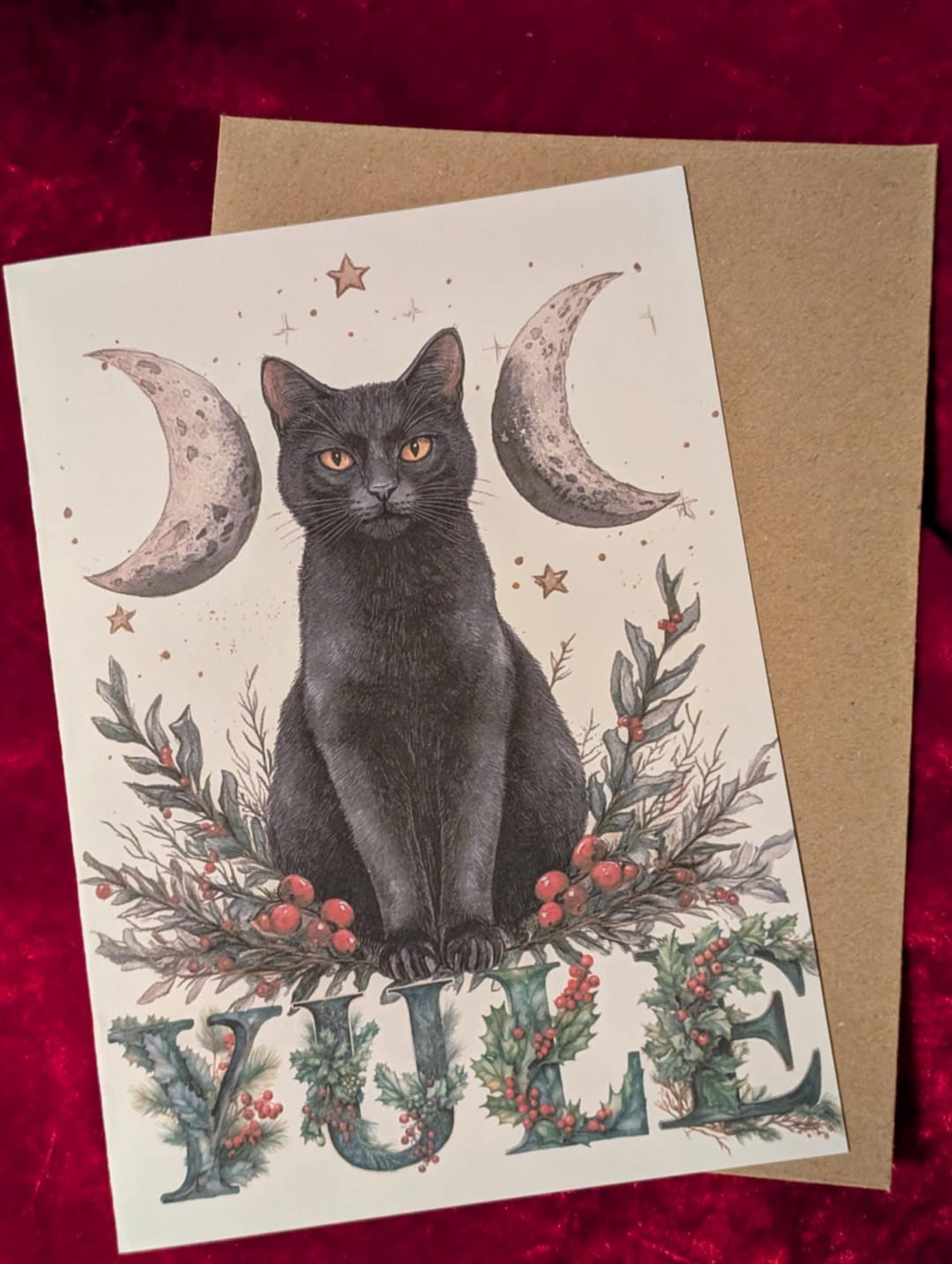 Yule Holiday Greeting Card Black Cat Triple Goddess Wicca Pagan - Etsy