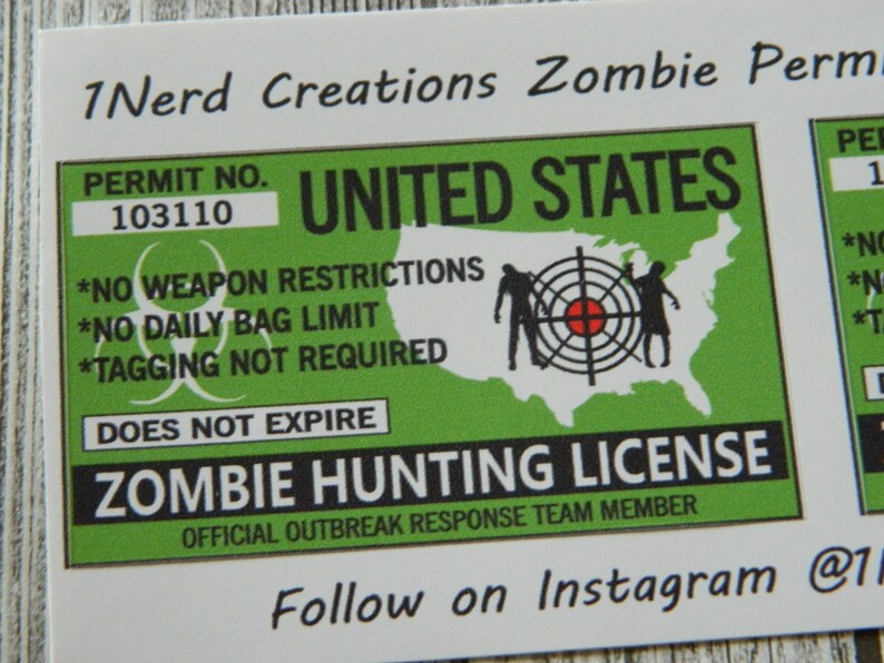 Zombie Hunting License Permit Car Decal Sticker Walker Hunter - Etsy
