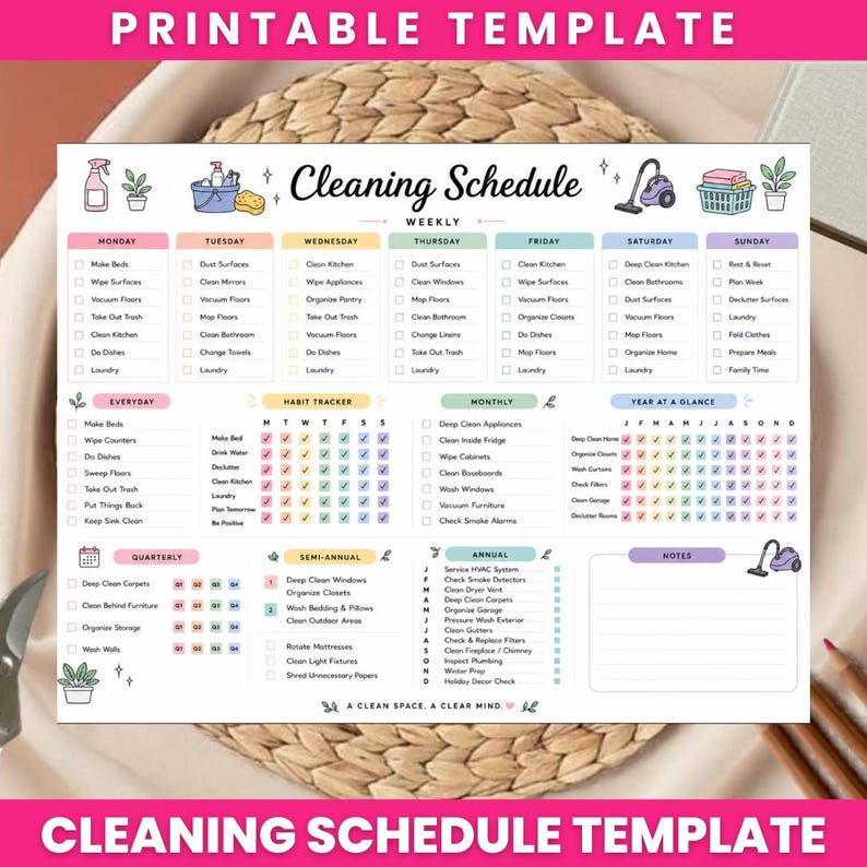 Editable Cleaning Schedule Checklist, Cleaning Checklist, Schedule ...