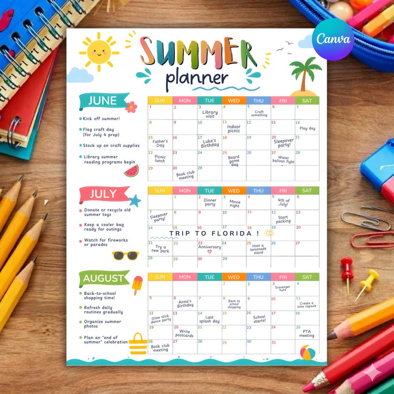 Summer Calendar - Etsy
