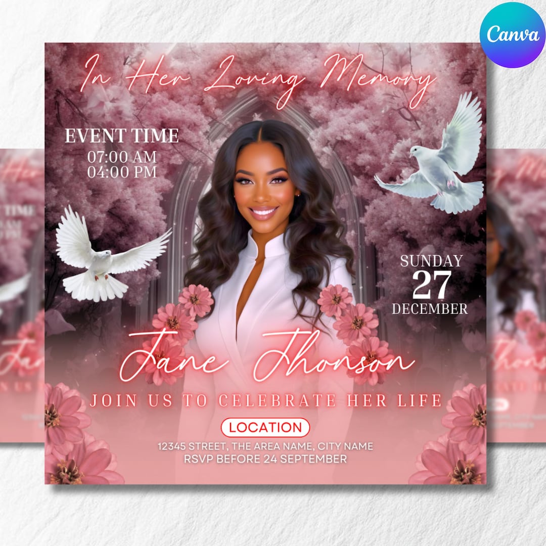 Memorial Funeral Announcement Flyer, Women Memorial Flyer, Funeral ...