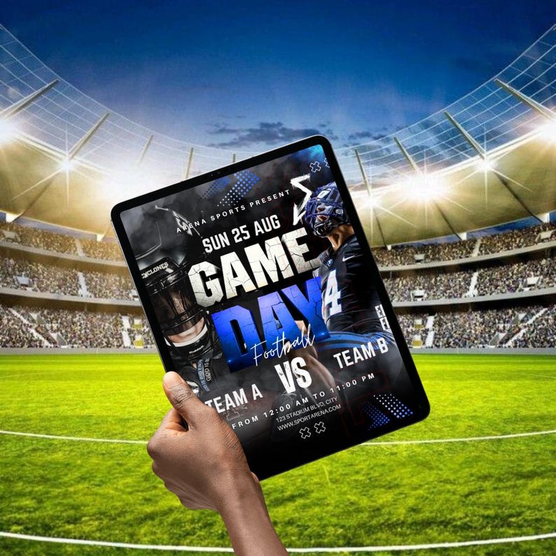 Editable Game Day Football Flyer Template: Sports Party Invitation ...