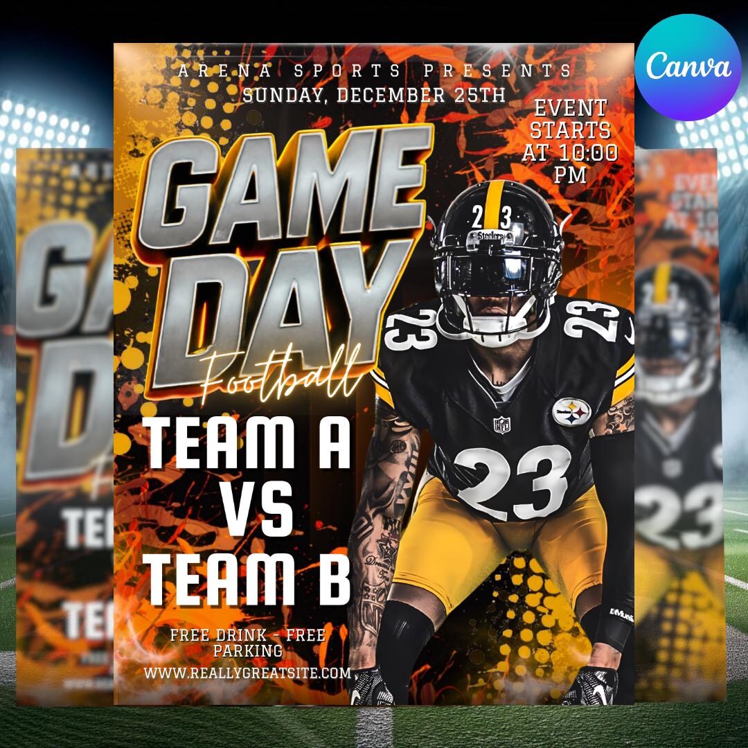 Editable Game Day Football Flyer Template, Basketball Game Day Flyer ...