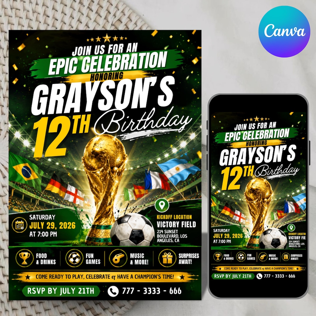 World Cup Watch Party Invitation, World Cup Birthday Invitation ...