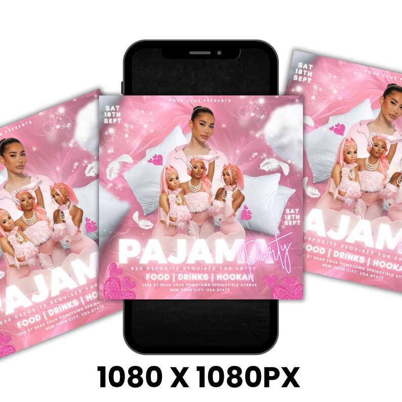 Pajama Party Flyer, Pink Sleepover Event, Slumber Party Flyer, Pajama ...