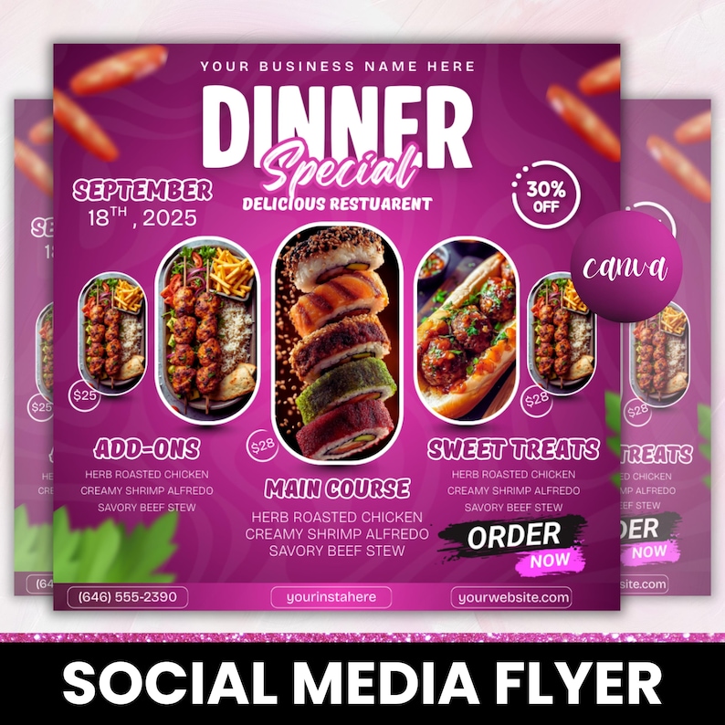 Dinner Specials Flyer, Restaurant Menu Template, Editable Food Flyer ...