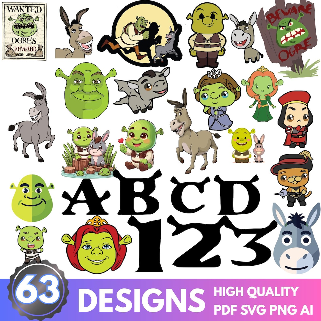 60 Shrek Cartoon Layered SVG PNG PDF Ai Files for Cricut and Silhouette ...