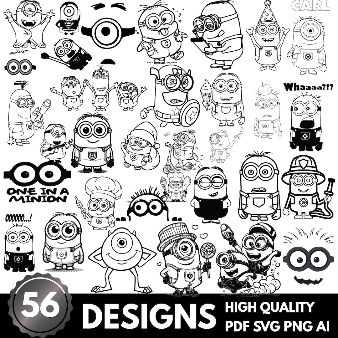 Minion Cartoon Outline Bundle (svg, Png, Pdf, Ai) Files - Etsy