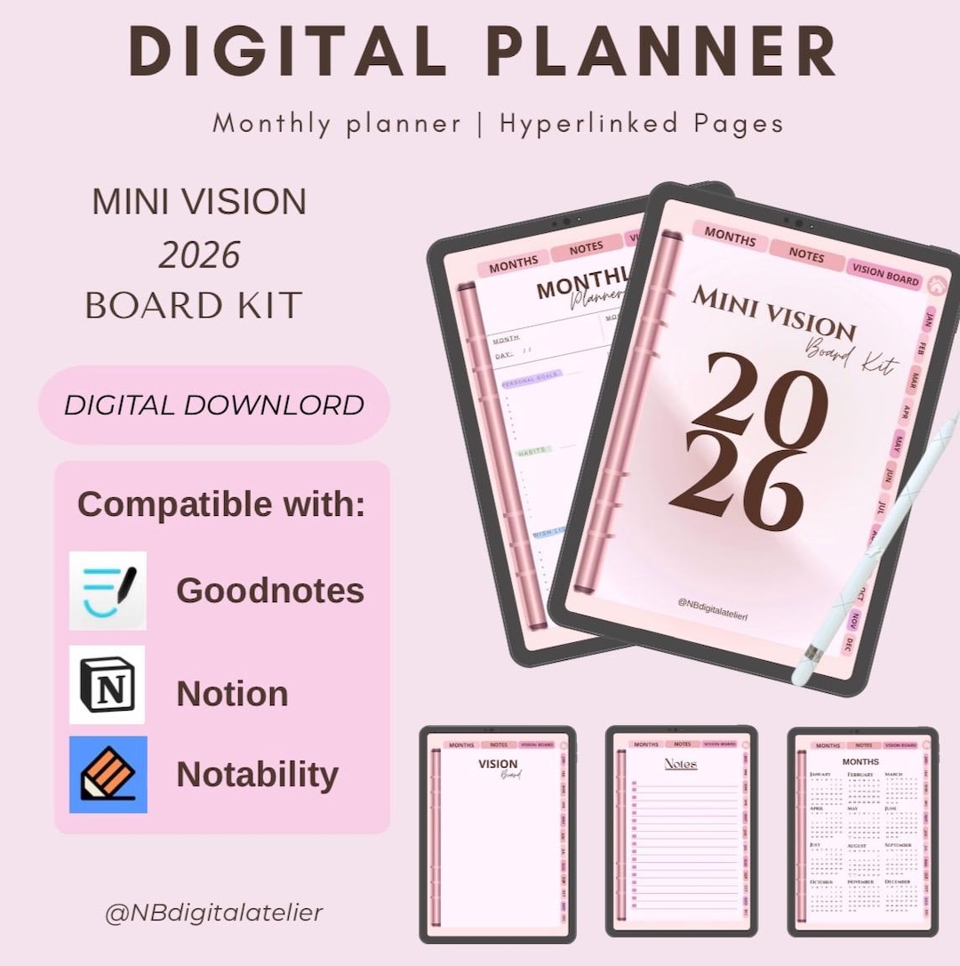 2026 Mini Vision Board Kit | Interactive Digital Planner for iPad (PDF ...