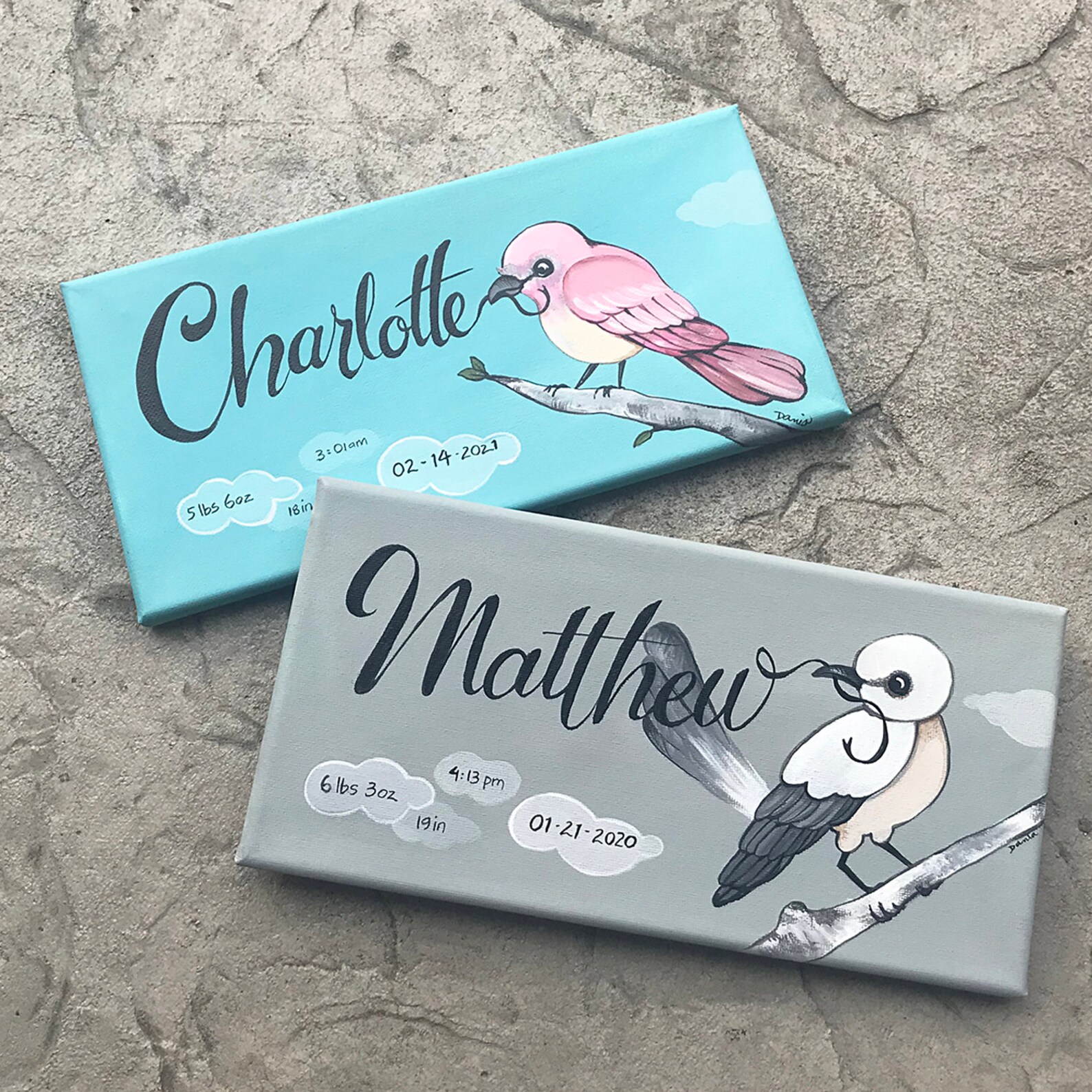 Birth Announcements for Boys or Girls Bird Art Hand - Etsy