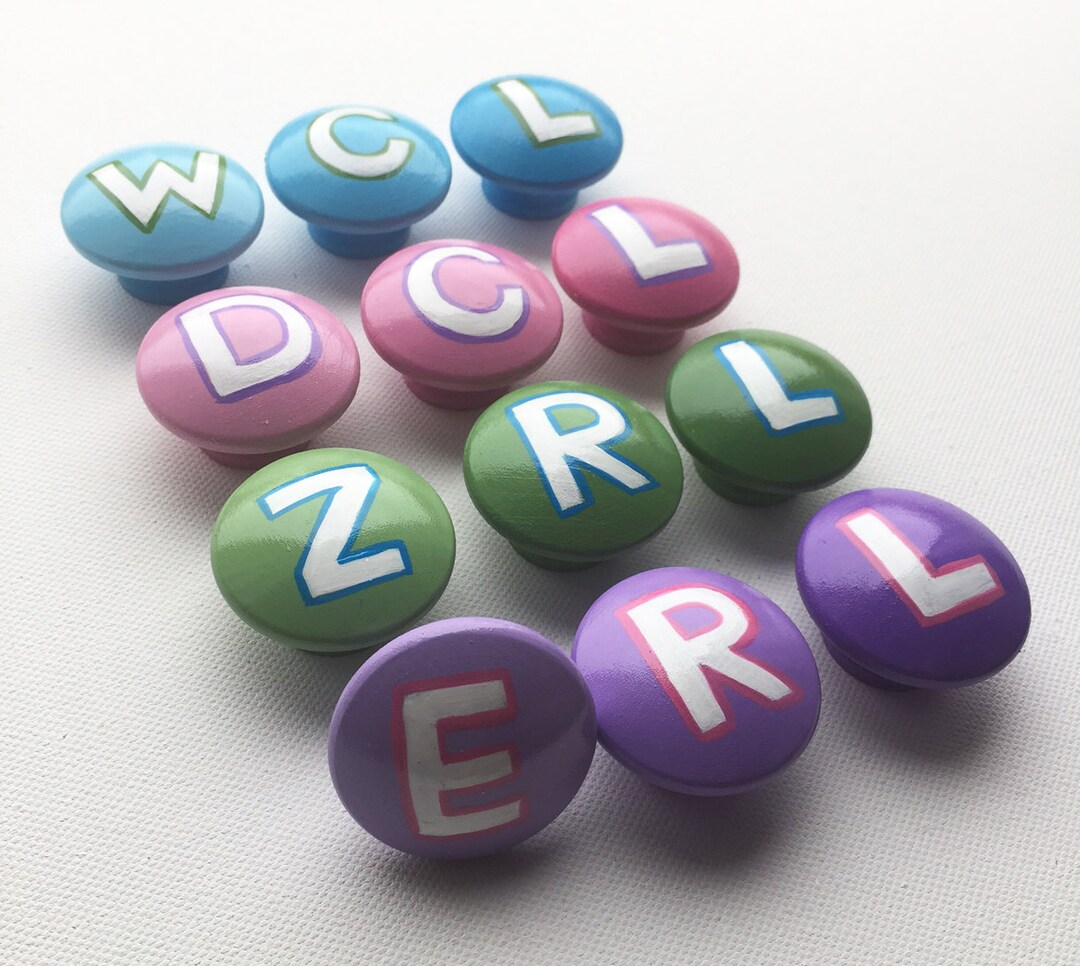 Monochromatic Monogrammed Drawer Pulls / Dresser Knobs / Hand Painted ...