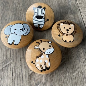 Wooden Animal Handles for Nursery. Hand Painted Children’s Knobs for ...