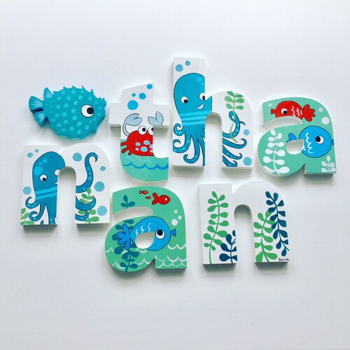 Underwater Wooden Wall Letters / Hand Painted Letters for Baby - Etsy