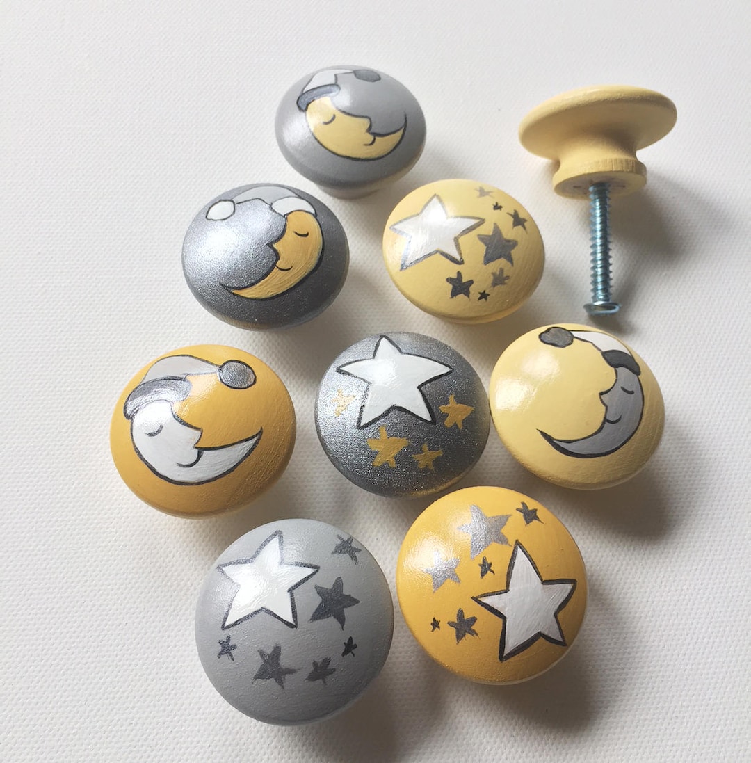 Moon and Stars Drawer Pulls Drawer Knobs Yellow Silver Knobs Sleeping ...