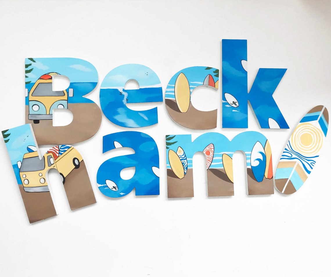 Surfing Wooden Wall Name Letters LARGE 10 Hand Painted - Etsy