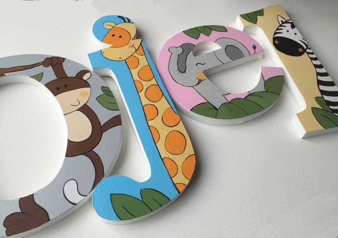 Patchwork Jungle Animal Wooden Wall Name Letters / Hangings / Hand ...