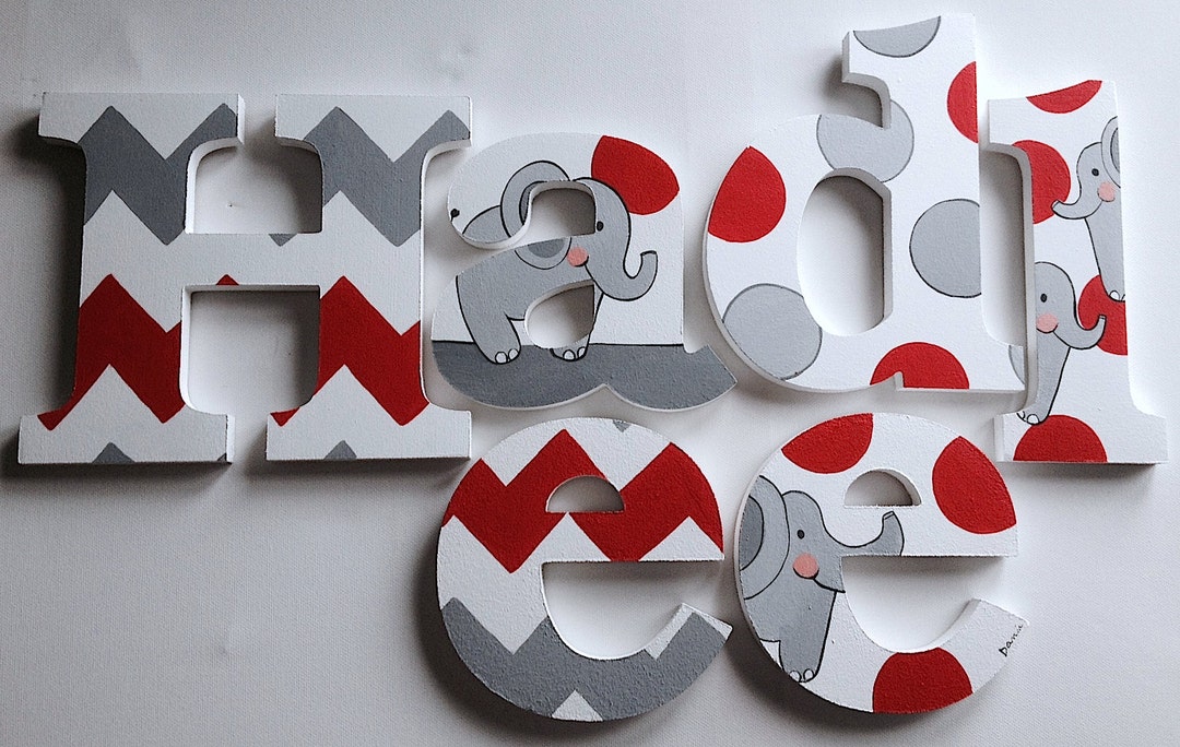 Elephant Nursery Wooden Letters Baby Boy Nursery / Baby Gift New Baby ...