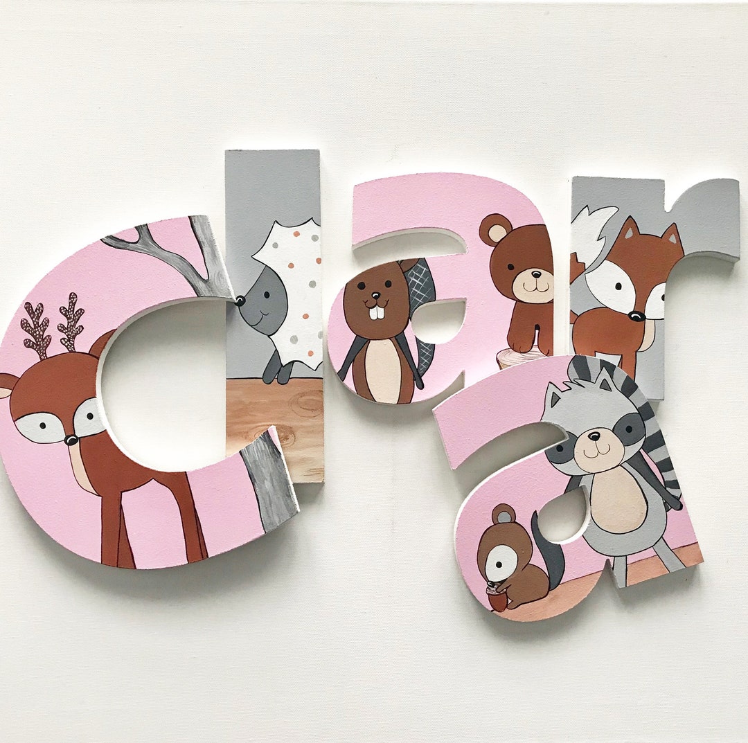 Pink Woodland Animals Letters Forest LARGE Nursery Baby - Etsy