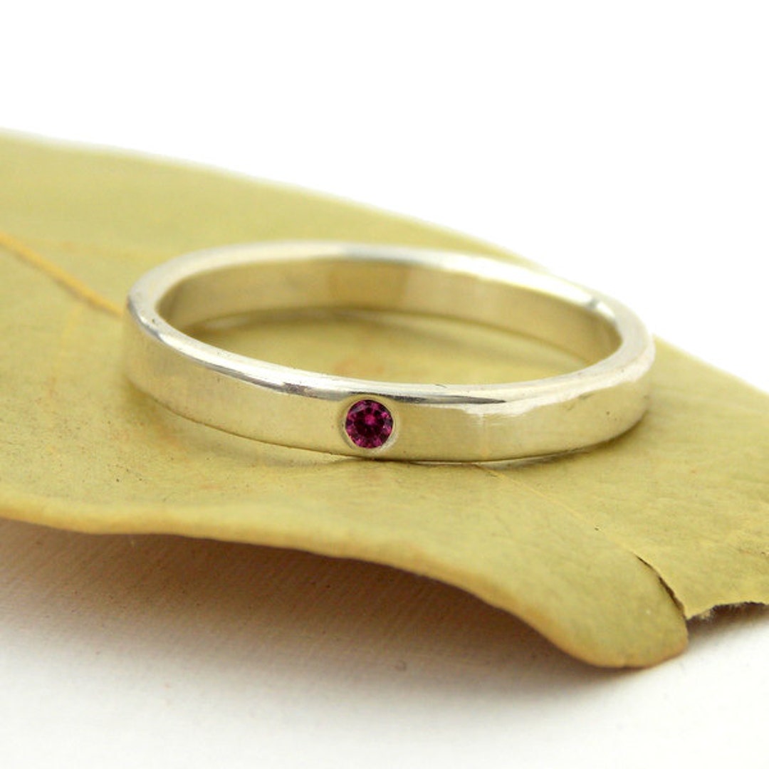 Tiny Birthstone Band: Simple Dainty Sterling Silver Ring - Etsy