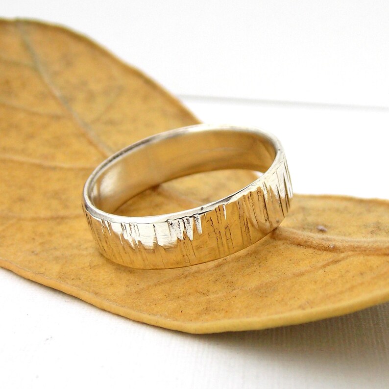 Birch Tree Bark Wedding Band: 6mm Wide Sterling Silver Ring | Etsy