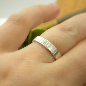 Birch Tree Bark Ring: 4mm Wide Sterling Silver Ring Given a Rustic Line ...