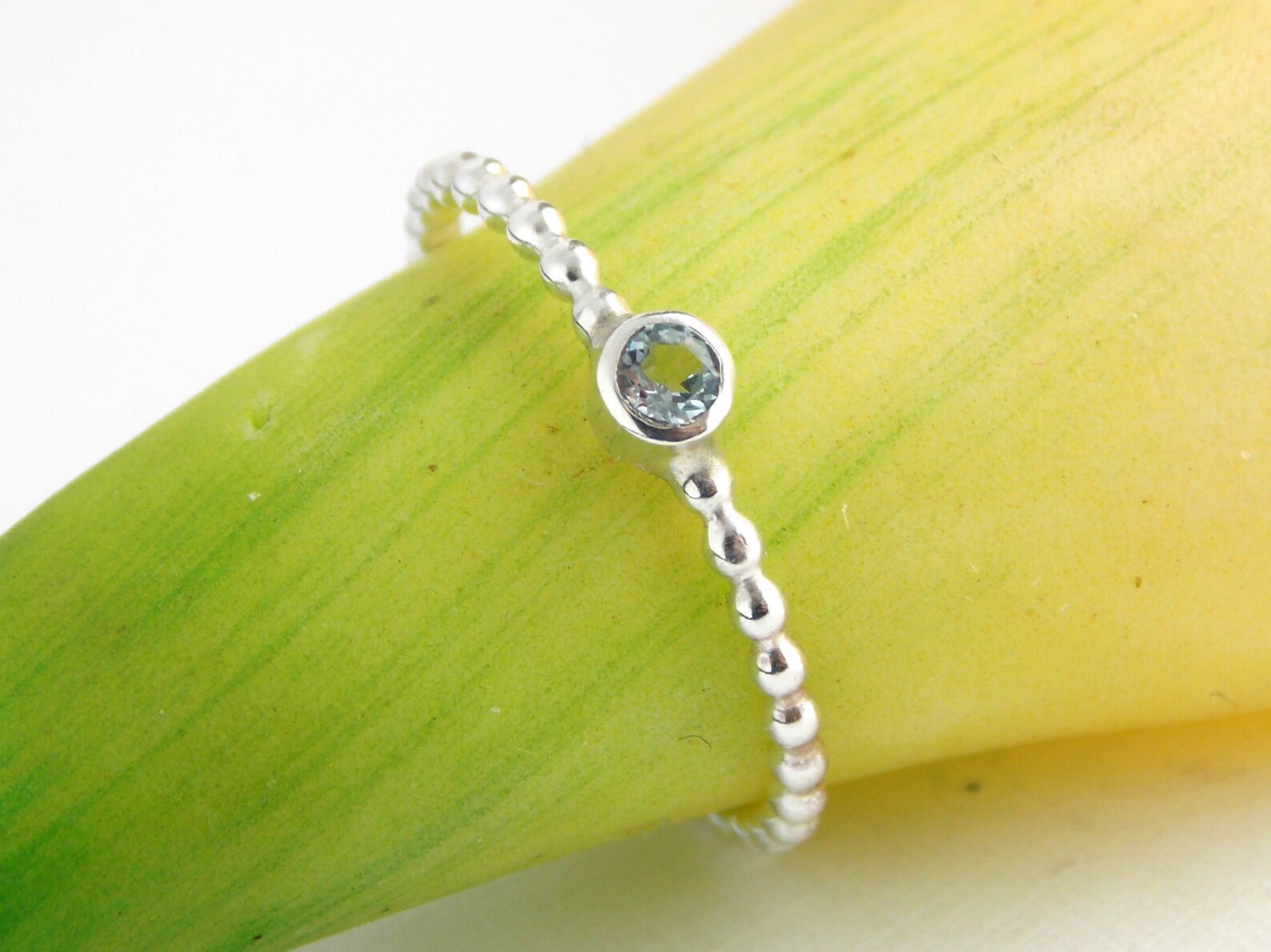 Dainty Beaded Birthstone Ring: Simple Stackable Sterling - Etsy