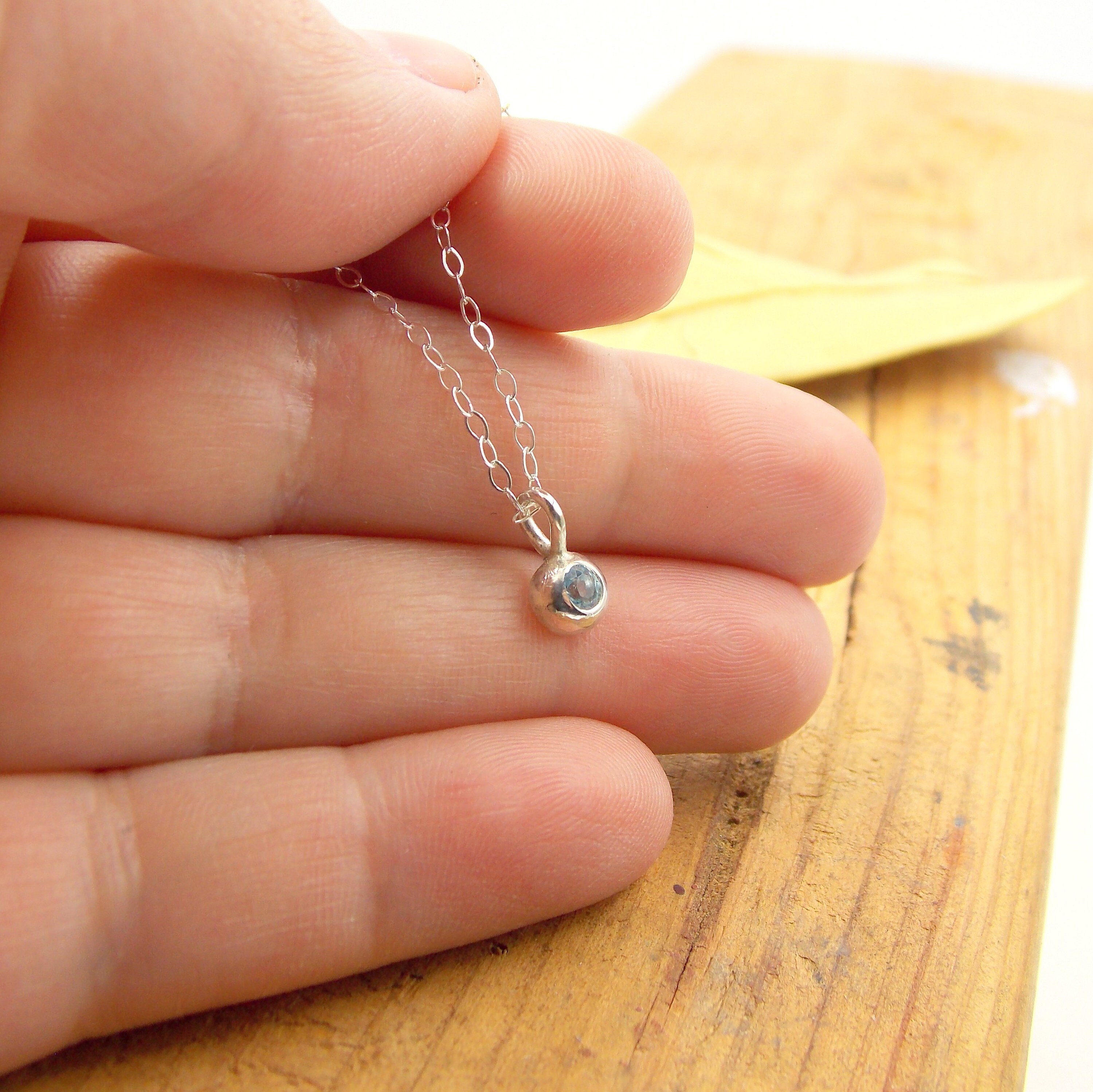 Birthstone Pebble Necklace: Sterling Silver Necklace, Simple Necklace ...