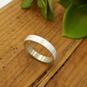Birch Tree Bark Ring: 4mm Wide Sterling Silver Ring Given a Rustic Line ...