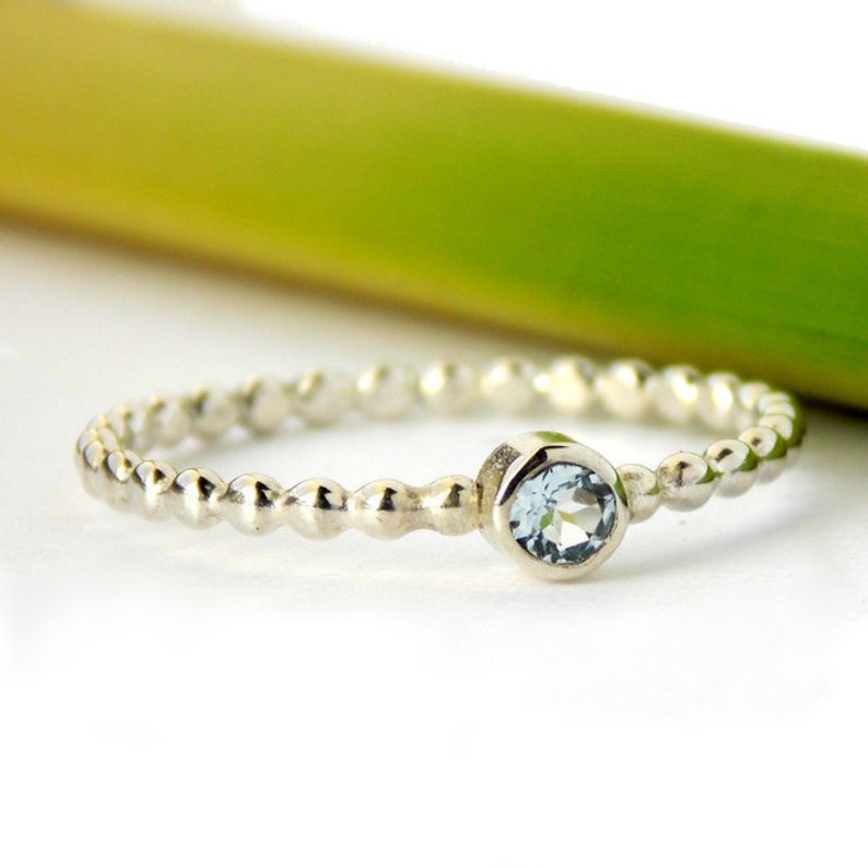 Dainty Beaded Birthstone Ring: Simple Stackable Sterling - Etsy