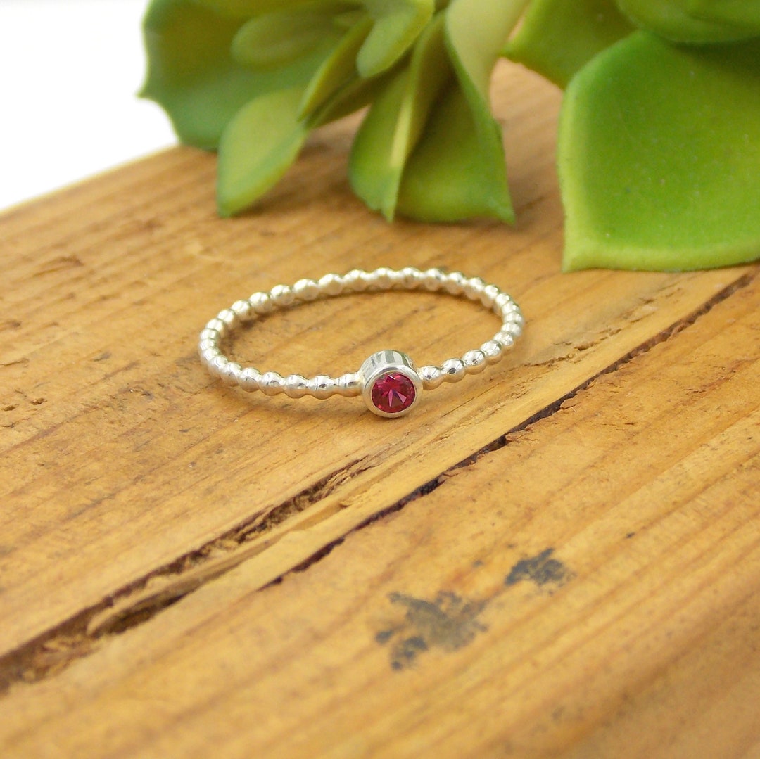 Dainty Beaded Birthstone Ring: Simple Stackable Sterling Dotted Ring - Etsy