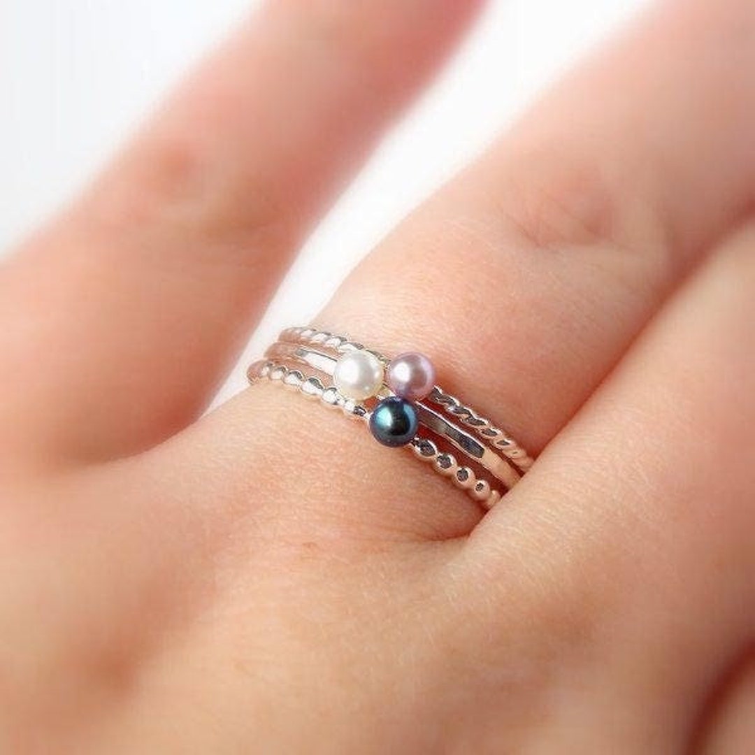 Mini Floating Freshwater Pearl Ring – 925 Sterling Silver Stacking Ring ...