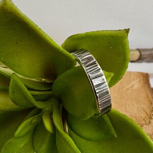 Birch Tree Bark Ring: 4mm Wide Sterling Silver Ring Given a Rustic Line ...
