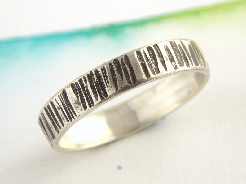 Oxidized Birch Tree Bark Ring: 4mm Wide Sterling Silver Ring | Etsy