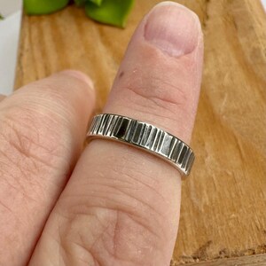 Birch Tree Bark Ring: 4mm Wide Sterling Silver Ring Given a Rustic Line ...