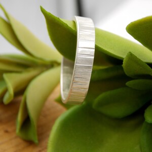 Birch Tree Bark Ring: 4mm Wide Sterling Silver Ring Given a Rustic Line ...